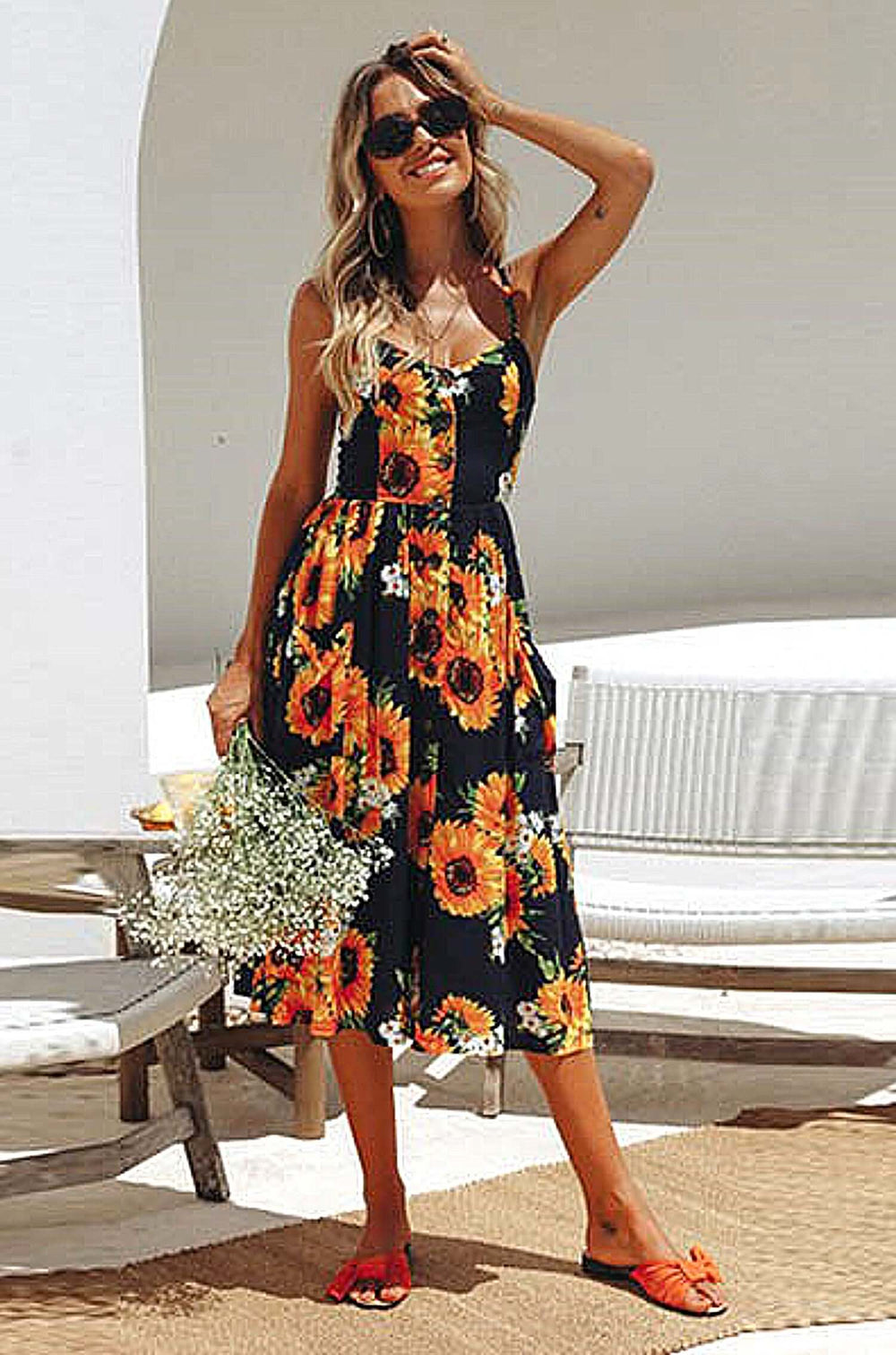 Sunflower Midi SunDress – Roll Up Fashion
